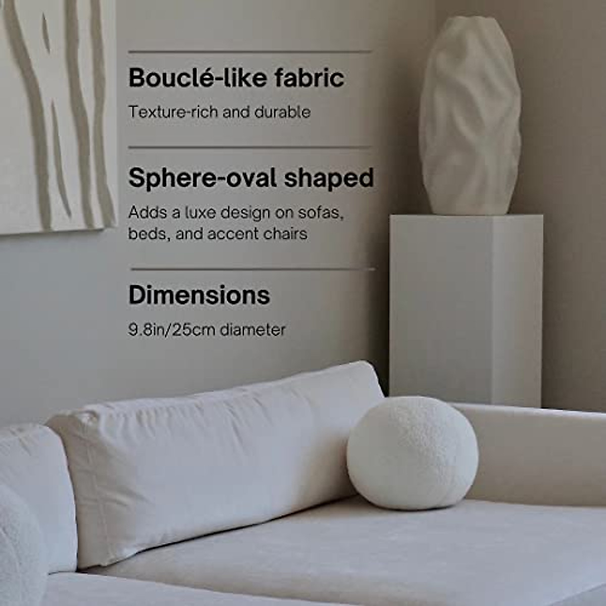 Oval Round Pillow Cushion Boucle-Like Round Throw Pillow for Modern Home Decor on Sofa Couch by MinMod, 1 Count (Pack of 1)