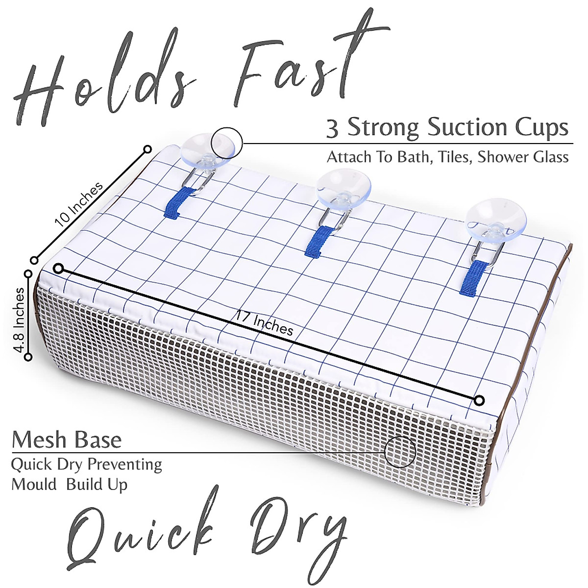 Large Bath Toy Storage with A Quick Dry Mesh Base. Sturdy Bath Toy Holder with 3 Strong Suction Cups. The Bath Toy Organizer Keeps Your Bathroom Tidy. Bathtub Toy Holder (Blue Check)