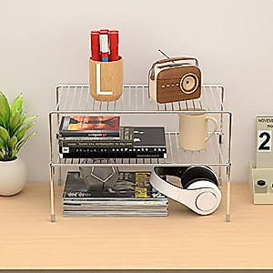 Redrubbit 2 Pack Large (15.9 x 9. 4 Inch) Stackable Cabinet Storage Shelf Rack, Rustproof Kitchen Counter and Cabinet Shelf, Storage Rack Organizer for Kitchen, Fridge, Cabinet, Bathroom, Chrome