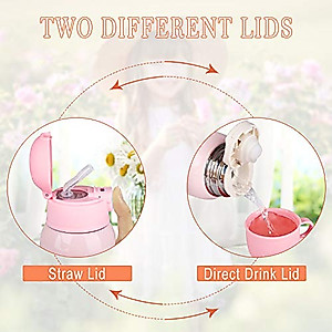 CHANSBO Kids Water Bottle, NON-Toxic Leak Proof Thermoses Stainless Steel Vacuum Cup with Straw BPA Free Insulated Water Flask with Carrier Holder Shoulder Strap and Spare Cover Lid (Mermaid - 17oz)