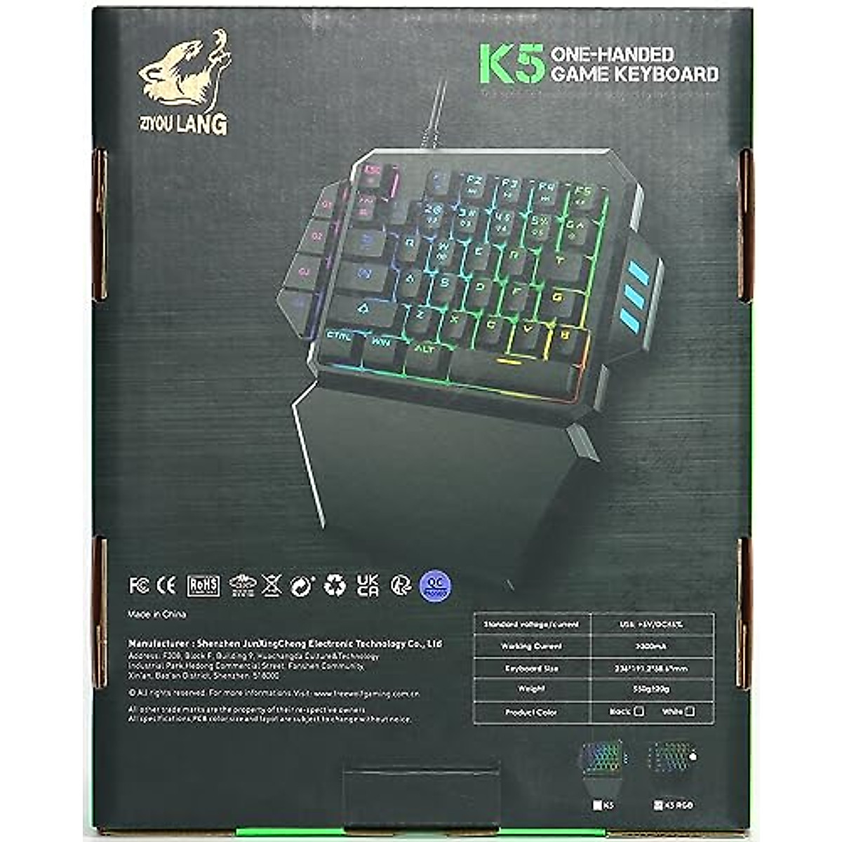 UrChoiceLtd One-Handed RGB Mechanical Gaming Keyboard,Upgrade Multimedia Knob USB Wired Professional Gaming Keypad with Macro Function, Detachable Wrist Rest For PC/Xbox/PS4 (Black/Blue Switch)