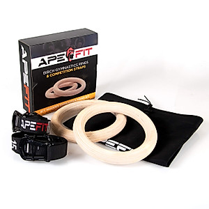 APEFIT Power Gymnastic Rings and Competition Straps | Quick Adjustment Carabiner | Anti-Theft Lock | Birch Rings | for Calisthenics, Gym & Bodyweight Training, PISP00120CARBRING