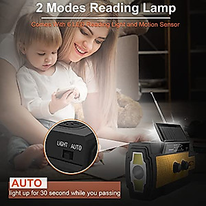 6000mAh NOAA Emergency Weather Radio, Solar Hand Crank Portable NOAA Weather Radio with 1W Flashlight & Motion Sensor Reading Lamp,Cell Phone Charger, SOS Alarm, for Home and Emergency(Orange)