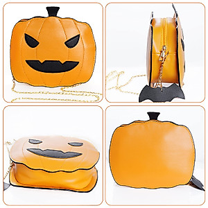 Miayon Halloween Pumpkin Purse Pumpkin Shoulder Bag Crossbody Bag Bat Ornament Pumpkin PU Bag for Women Girl(Orange)