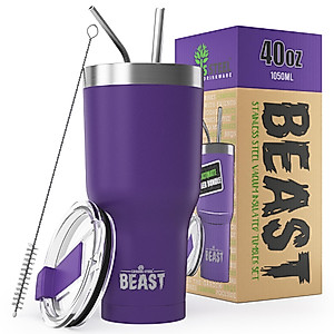 Beast 40 oz Tumbler Stainless Steel Vacuum Insulated Coffee Ice Cup Double Wall Travel Flask (Purple)