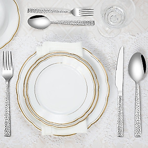 Hammered Silverware Set, HaWare 60-Piece Stainless Steel Flatware Set for 12, Modern Eating Utensils Tableware Cutlery Set for Kitchen Hotel Restaurant Party, Mirror Polished - Dishwasher Safe