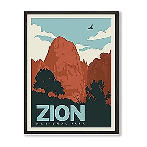 HerZii Prints Zion National Park Wall Art Vintage Posters & Prints Set, Vintage National Parks Poster, Nature Vintage Wall Art, Mountain Travel Decor National Park Posters (12x16 UNFRAMED)