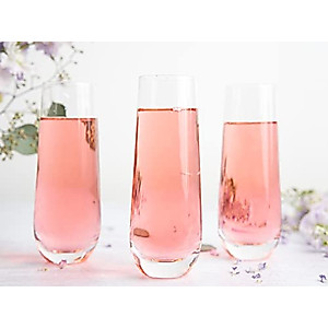 KooK Stemless Glass Champagne Flutes, Cocktail Cups for Rose, Prosecco, Mimosa, Great for Weddings and Parties, Dishwasher Safe, 9.4 oz, Set of 8