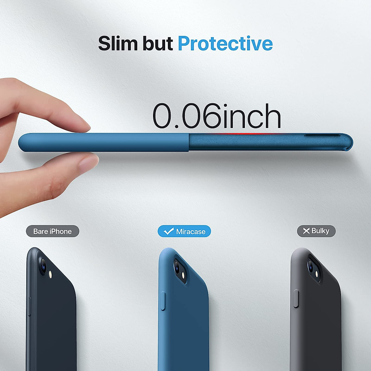 Miracase Ultra Slim Designed for iPhone SE Case 2022(3rd Gen)/iPhone SE 2020 Case(2nd Gen)/iPhone 7 Case/iPhone 8 Case with Screen Protector, Multi-Color Silicone Shockproof Phone Case(Capri Blue)