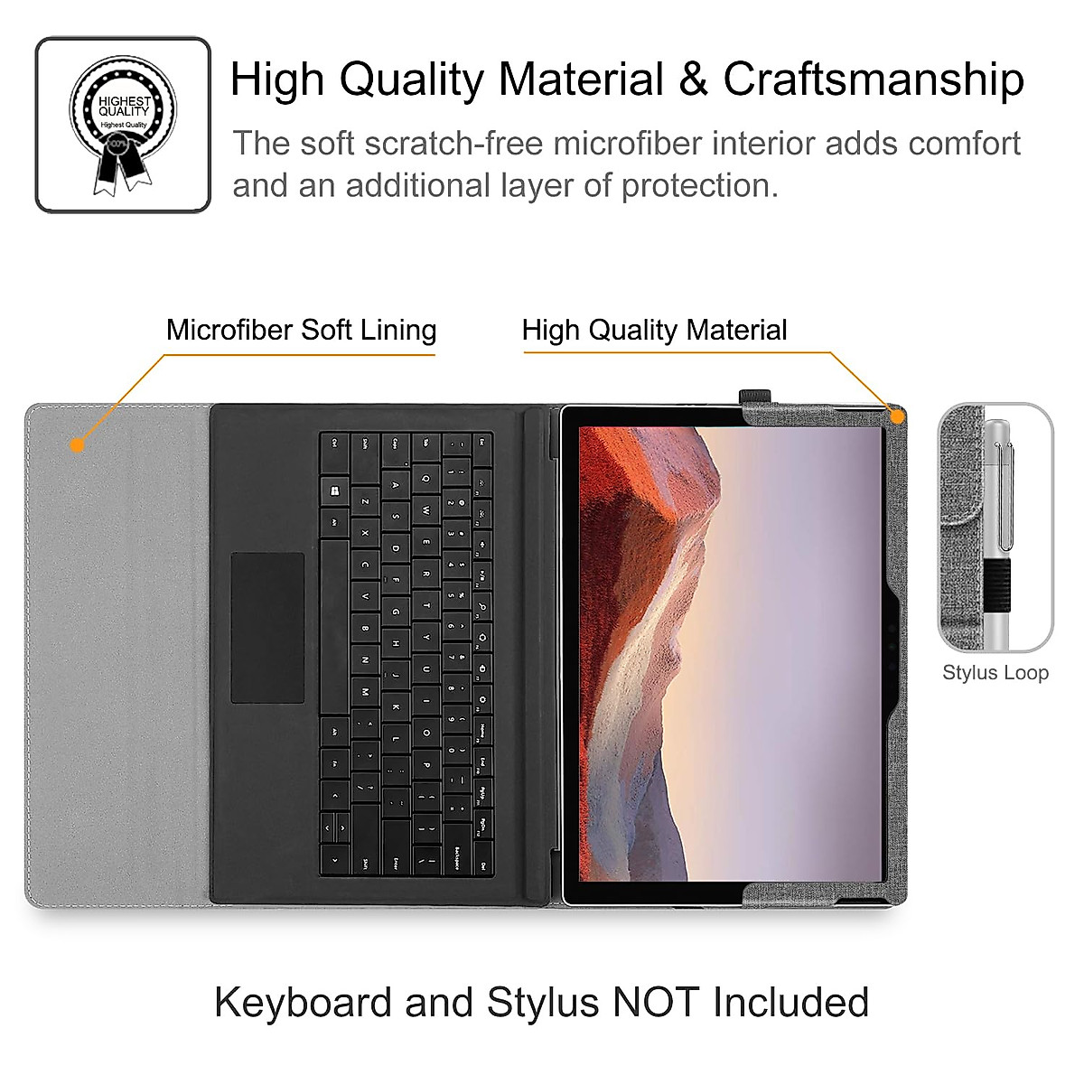 Fintie Case for 12.3 Inch Microsoft Surface Pro 7 Plus, Surface Pro 7/6/5/4/3 - Portfolio Business Cover with Pocket, Compatible with Type Cover Keyboard, Gray/Brown