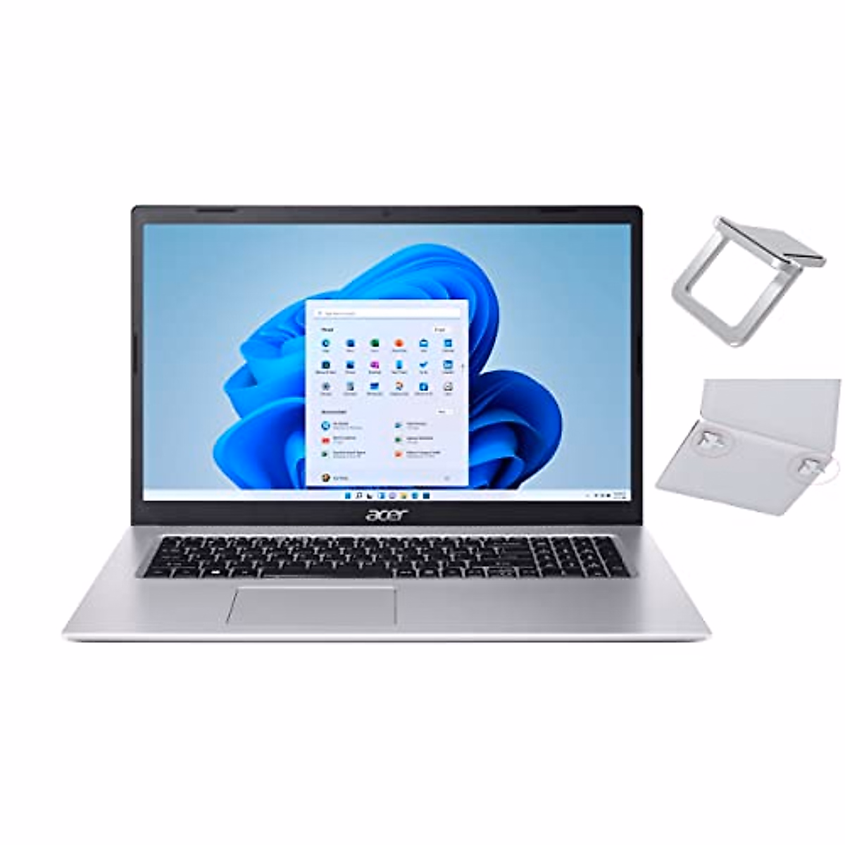 Acer Aspire 3 17.3" HD+ Premium Laptop | 11th Gen Intel Core i3-1115G4 | Intel UHD Graphics | Windows 11 Home | with Laptop Stand Bundle (Silver, 8GB DDR4 RAM | 256GB SSD)