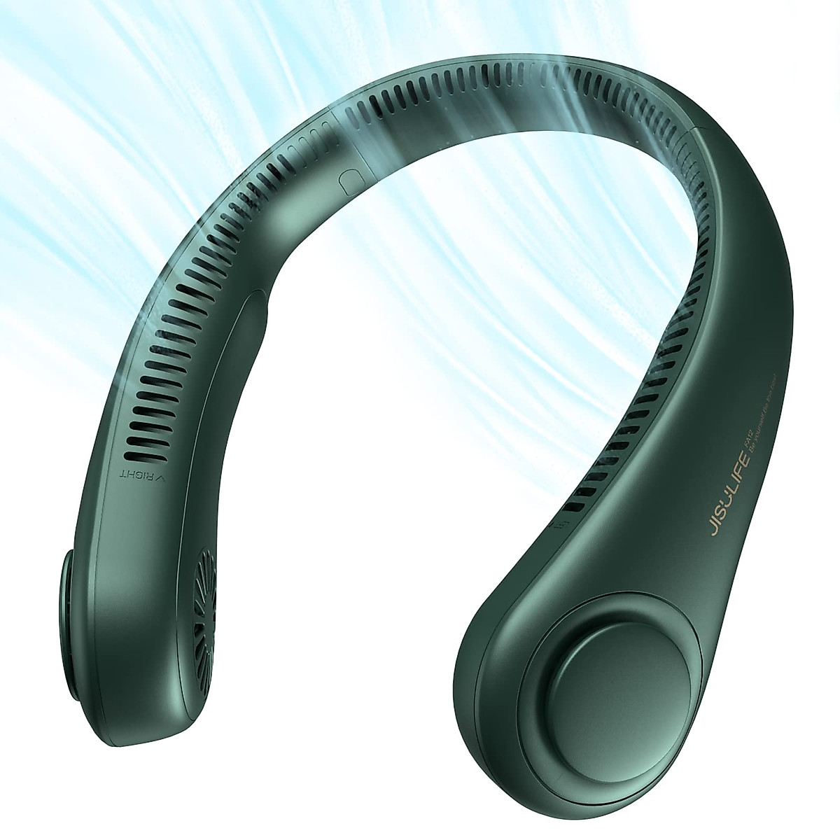 JISULIFE Portable Neck Fan, Hands Free Bladeless Fan, 4000 mAh Battery Operated Wearable Personal Fan, Leafless, Rechargeable, Headphone Design, USB Powered Desk Fan,3 Speeds-Dark Green