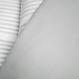 Lush Decor Farmhouse Drew Stripe Silver-Infused 5 Piece Comforter Set, King, Neutral