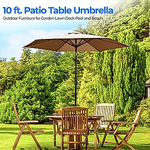 SereneLife 10ft Patio Table Umbrella, 6 Sturdy Ribs with Push Button Tilt, Easy Close Open Crank, Outdoor Furniture for Garden Lawn Deck Pool and Beach, Rust Resistant Pole, Weatherproof Fabric