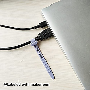 Silicone Zip Ties, Reusable Zip Ties, 20pcs Rubber Cable Ties Straps for Wire Management, Elastic Cable Organizer for Home Office Table Desk. 4.5” Cord Ties in White, Black, Pink, Purple and Blue