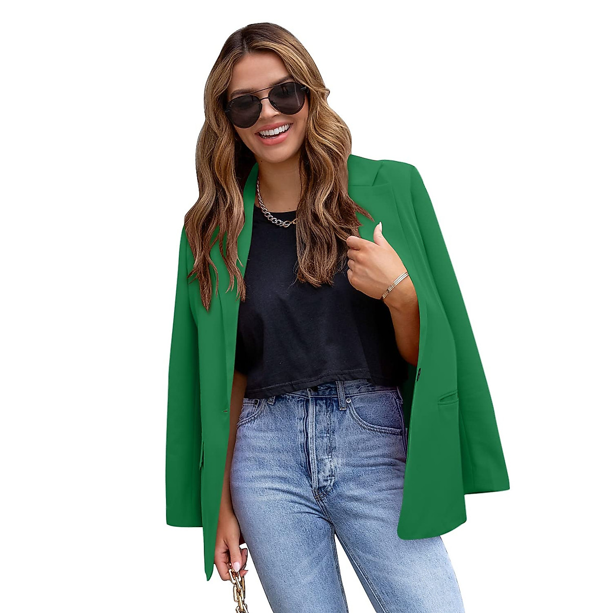 CRAZY GRID Womens Casual Blazer Long Sleeve Business Suit Jacket Open Front Button Work Office Blazer Jacket Fashion Dressy Ladies Blazer Green Size Large