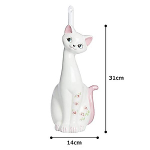 Sunart SAN1708 Cute Miscellaneous Goods, Lovely Pottery Cat Toilet Brush Holder, Toilet Brush Included, Width 5.1 inches (13 cm), Pink