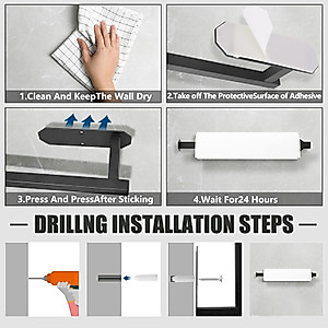 Paper Towel Holder Under Cabinet - Sturdy 304 Stainless Steel Kitchen Paper Towel Holder Wall Mount, Drilling or Self Adhesive Paper Towel Holder for Kitchen, Bathroom, Black