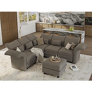 LLappuil Velvet Modular Sectional Sofa L Shaped Corner Couch with Storage Chaise, 102.2" 6-Seater Oversized Sofa with Ottoman, High Back Recliner Sleeper Couches, Anti-Scratch Brown