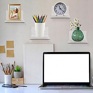 PHEZEN 4 Pcs Floating Wall Shelf Holder, Invisible Floating Bookshelf Heavy Duty Wall Mounted Hallway Kitchen Bathroom Supplies Book Organizer Metal Shelves Holder Display Stand Type 5