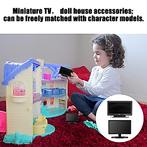 2 Pieces Dollhouse Miniature Furniture 1:12 Doll House Miniature TV Television with Remote Control Dollhouse Mini Model Toy Dollhouse Mini Decoration Accessories