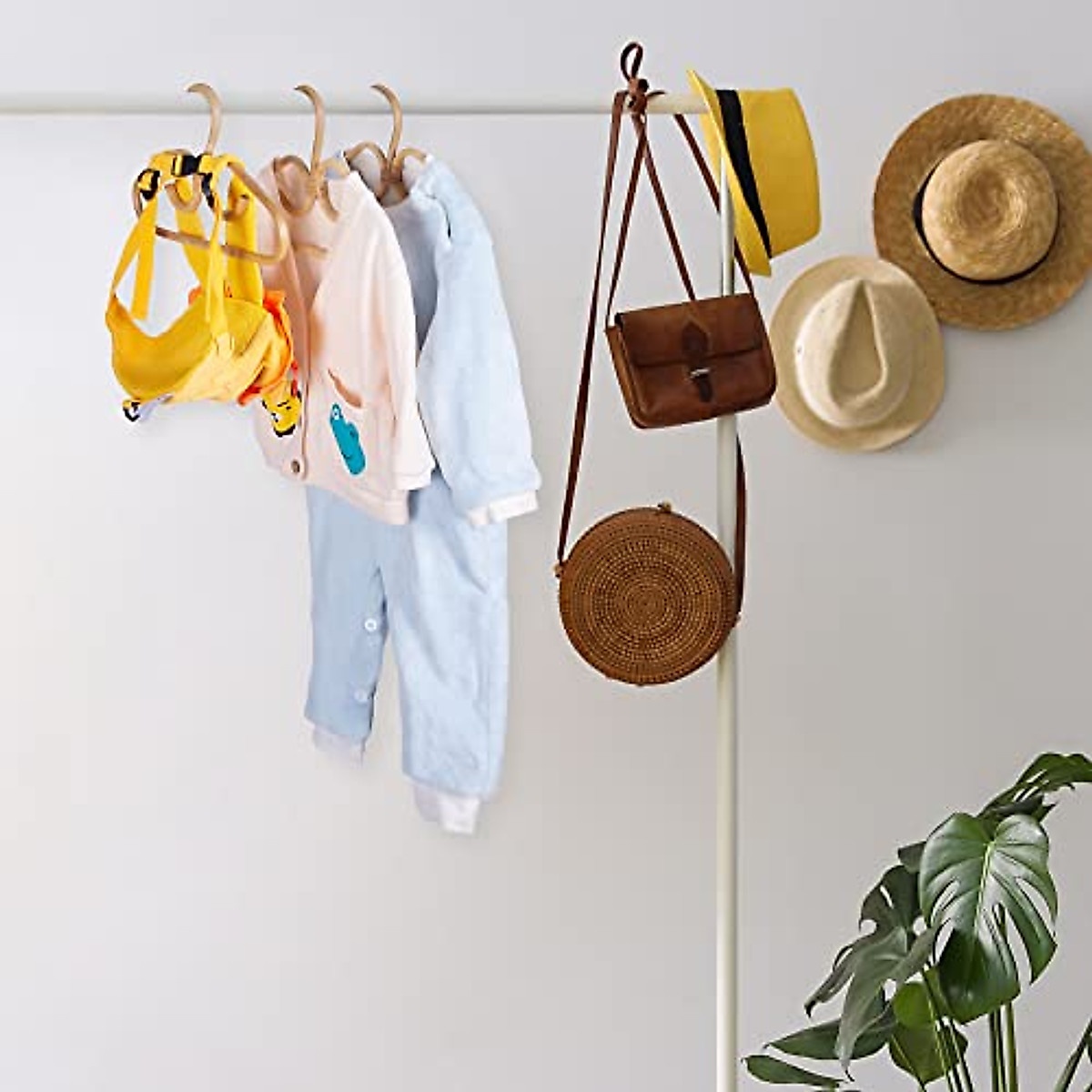 Orangepals Rattan Baby Hangers - Bamboo Clothes Hangers - Rattan Décor - Wooden Baby Hanger - Boho Nursery Décor - Set of 4
