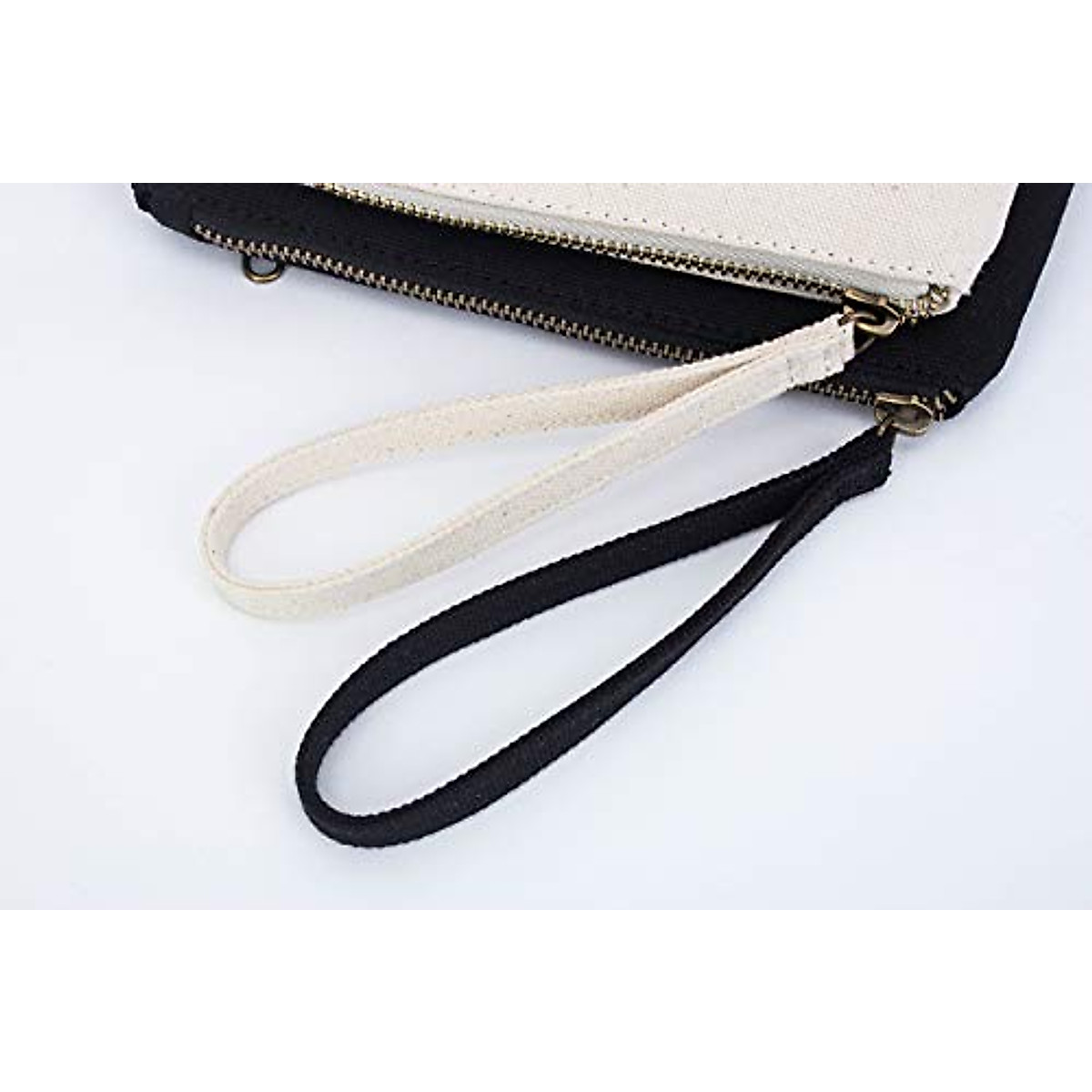 Canvas Wristlet Bag Large Clutch Wallet Purse Zipper Pouch Handbag Organizer (Black)
