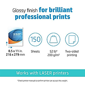 HP Professional Business Paper, Glossy, 8.5x11 in, 52 lb, 150 sheets, works with laser printers (4WN10A)