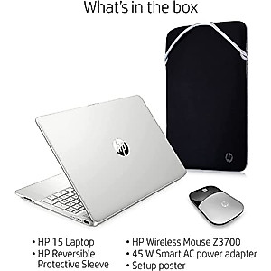 HP 15.6" HD Laptop Computer 2022, AMD Athlon Silver 3050U (Beats i3-7100U) Up to 3.2GHz, 16GB RAM, 256GB SSD, Webcam, USB-C, Wins 10 W/ 1 Year of Microsoft365, Mouse, Sleeve, Silver