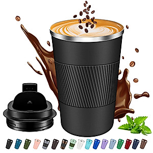 JTRYEMU Insulated Coffee Mug 12 oz Travel Coffee Mug with Lid Pill Proof, Stainless Steel Vacuum Thermal Thermos to GO Leakproof, Reusable Coffee Tumbler Cup for Men and Women Hot & Iced Drinks