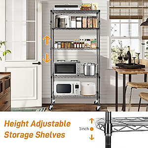 Storage Shelves 75"H Wire Shelving Unit with Wheels 1750LBS Heavy Duty Metal Shelves for Storage Adjustable 5-Tier Garage Storage Rack Kitchen Pantry Shelves Rolling Shelf on Casters, 14"D x36"W x75"H