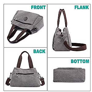 DOURR Hobo Handbags Canvas Crossbody Bag for Women, Multi Compartment Tote Purse Bags (Gray - Medium)