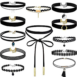 shynek Choker Necklace for Women, 12 Pcs Black Choker Necklace Set Black Lace Tattoo Velvet Chokers for Women and Teen Girls