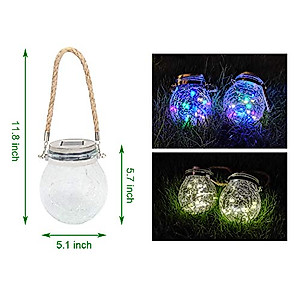 2 Pack Hanging Solar Powered LED Lights,Cracked Glass Ball Light, Waterproof Outdoor Christmas Decorative Lantern for Garden, Yard, Patio, Lawn(Warm White)