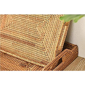 Hand-Woven Rattan Serving Tray with Handles for Breakfast, Drinks, Snack for Dining/Coffee Table (17 inch (43 cm), Rectangular)
