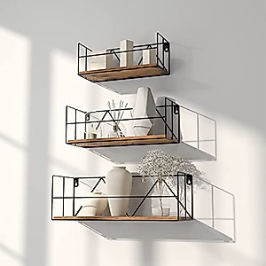 ZBEIVAN Floating Shelves Wall Mounted Set of 3, Wall Shelves with Metal Wire for Bathroom Bedroom Kitchen Living Room