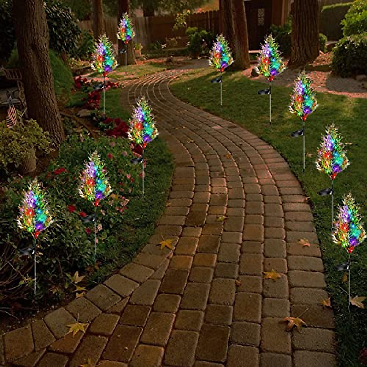 Xugenxes 2Pcs Solar Garden Christmas Tree Stake Lights,Solar Power Decoration Light Outdoor Waterproof,Xmas Pathway LED Stake Lights for Patio Yard Deck Walkway Solar Christmas Decor