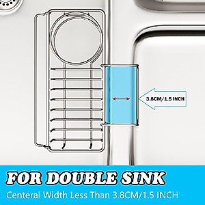 Aiduy Sponge Holder for Kitchen Sink - 3 In 1 Sink Caddy for Brush Holder Dish Cloth Hanger Stainless Steel Organizer Rack for Drain Stopper Scrubber Soap Tray