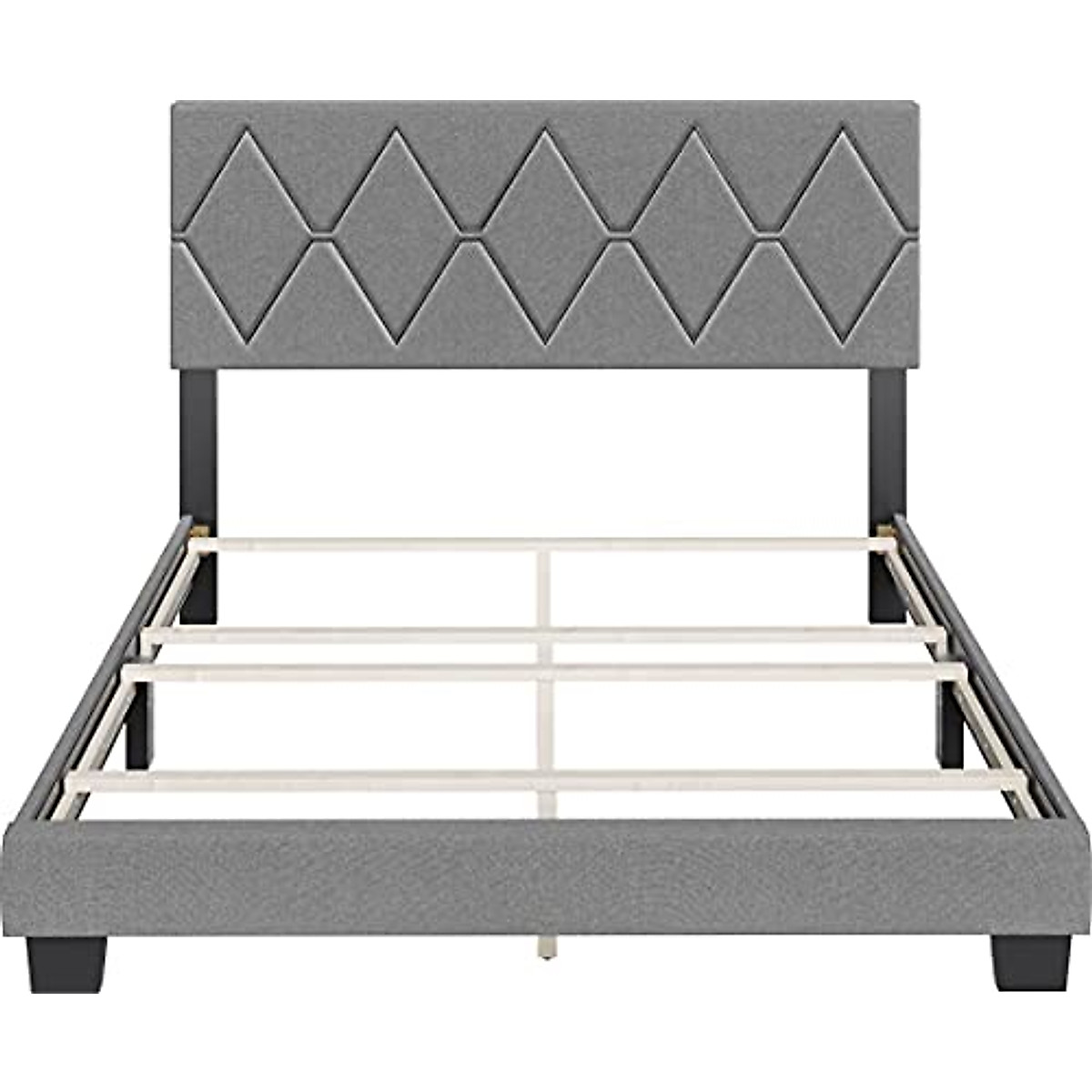 Boyd Sleep Diamond Upholstered Platform Bed Frame with Headboard, Mattress Foundation Required: Linen, Grey, King