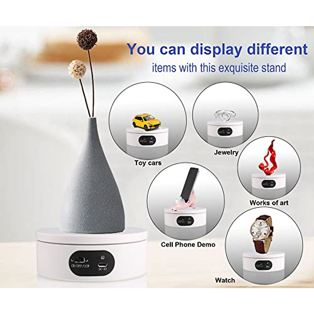 Turner Cup Rotating Display Stand for Epoxy Glitter Tumbler, 360 Degree Automatic Mute Rotating Turntable, Bling Bling Tumbler Making Supplies Spinner for Photography Products