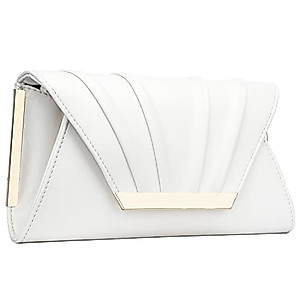 KKXIU Charming Pleated Satin Clutch Evening Purse and Handbag for Women Leather Crossbody Wedding Party Bridal Bag (Cream White)