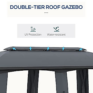 Outsunny 10' x 20' Patio Gazebo, Outdoor Gazebo Canopy Shelter with Netting, Vented Roof, Steel Frame for Garden, Lawn, Backyard, and Deck, Dark Gray