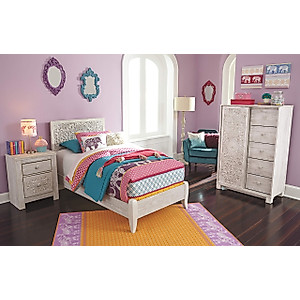 Signature Design by Ashley Paxberry Boho 2 Drawer Nightstand with 2 Slim-Profile USB Charging Ports, 29.21" Tall, Whitewash