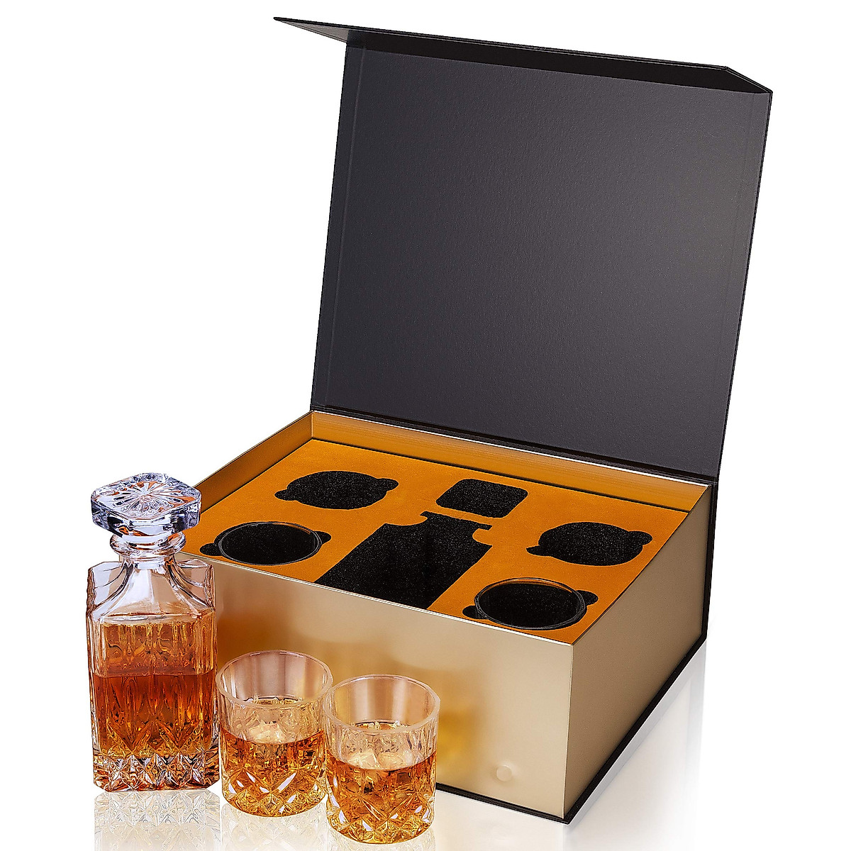 KANARS Whiskey Decanter And Glasses Set in Unique Gift Box - Original Crystal Liquor Decanter Set For Bourbon, Scotch, Vodka, Rum or Whisky, 5-Piece, Gifts for Men Dad
