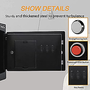 JUGREAT Safe Box with Sensor Light,Electronic Digital Securit Safe Steel Construction Hidden with Lock，Wall or Cabinet Anchoring Design for Home Office Hotel Gun Passport Cash（Black）