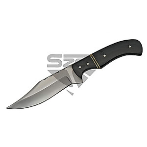 SZCO Supplies 9" Horn Handle Clip Point Hunting Knife with Leather Sheath,Black,203411