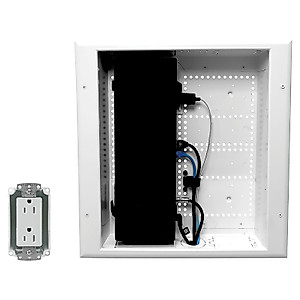 DataComm Electronics 45-8011-1P Multi-Functional Recessed Media Box with Integrated Duplex Power Receptacle For Seamless Home & Office Connectivity Solutions, In Wall Box, Hides TV Outlet & Cables