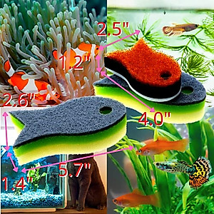 3 Packs Aquarium Fish Shape Glass Cleaner Sponge, 4 Kinds of Density Cleaning Sponge for Glass Walls, Fish Tank Scraper Pad for Glasses Aquariums - Hand Held Cleaner Scrubber Pad, Limpiador acuarios