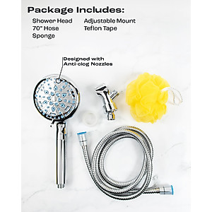 Veken Shower Head with Handheld, 9 Spray Modes Showerhead, High Pressure Water Flow, Multi Sprayer Function Rainfall, Extra 70'' Long Hose Extension, Adjustable Rain Heads Chrome