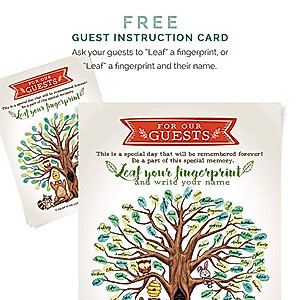 Fingerprint Tree Canvas - The Alternative to A Baby Shower Guest Book - with 25 Complimentary Good Advice Cards & Ink, Woodland